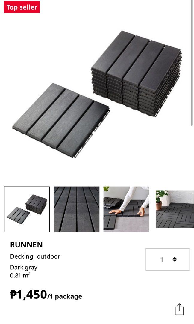 IKEA Runnen Outdoor Tiles/Flooring Dark Gray, Furniture & Home Living ...