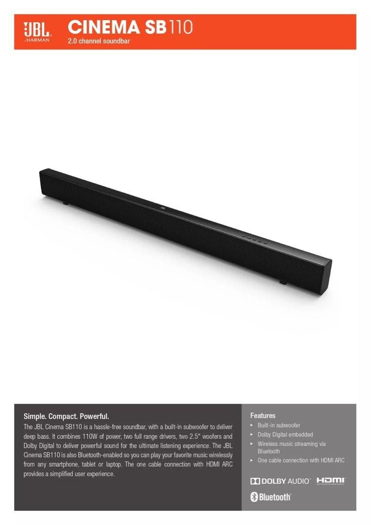 JBL Cinema SB110 Soundbar, Audio, Soundbars, Speakers & Amplifiers on Carousell