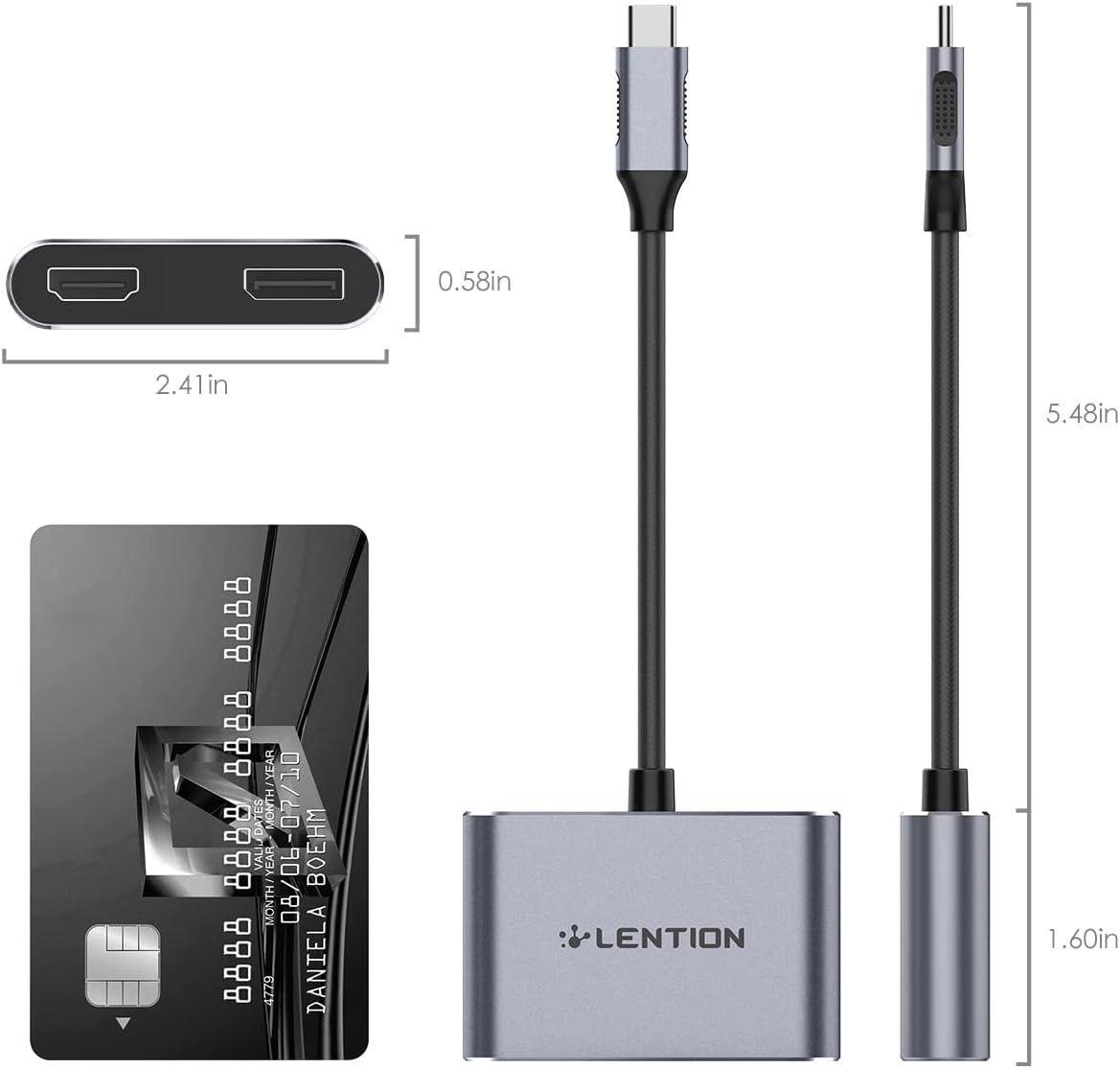 LENTION USB C to HDMI & DisplayPort Adapter, Support Single 4K@60Hz or ...