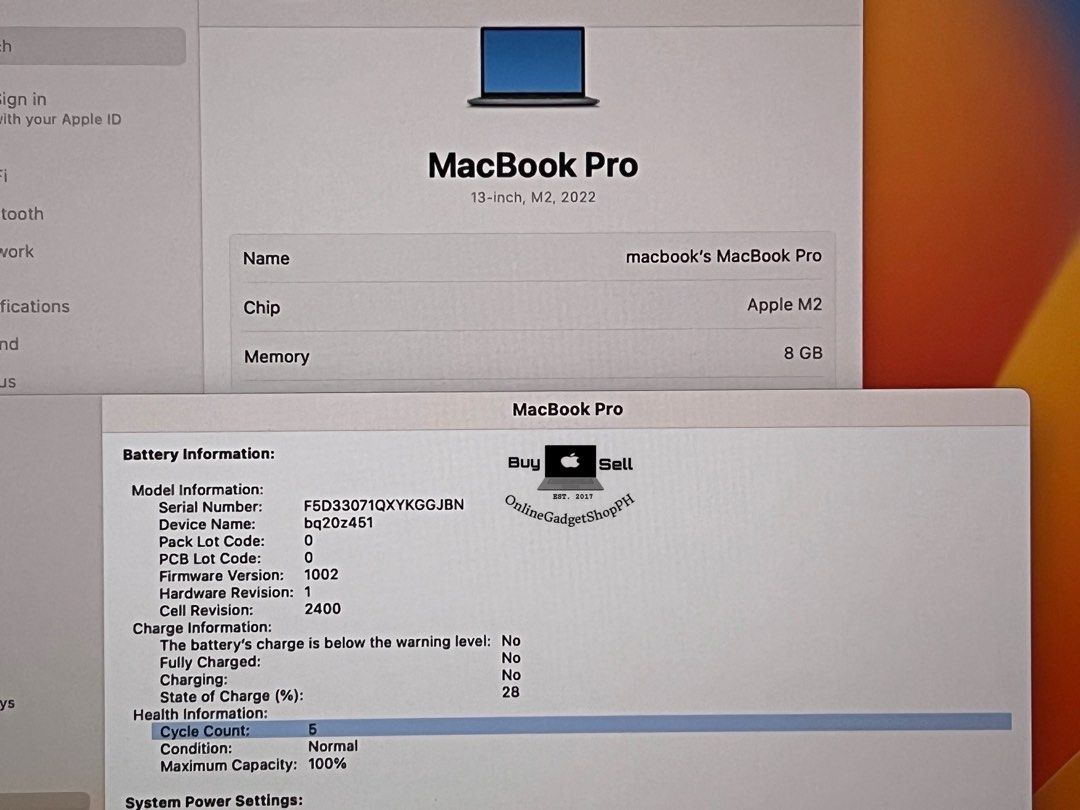 Macbook pro 13 inch m2 chip 2022 model 8gb ram 256gb ssd, Computers ...