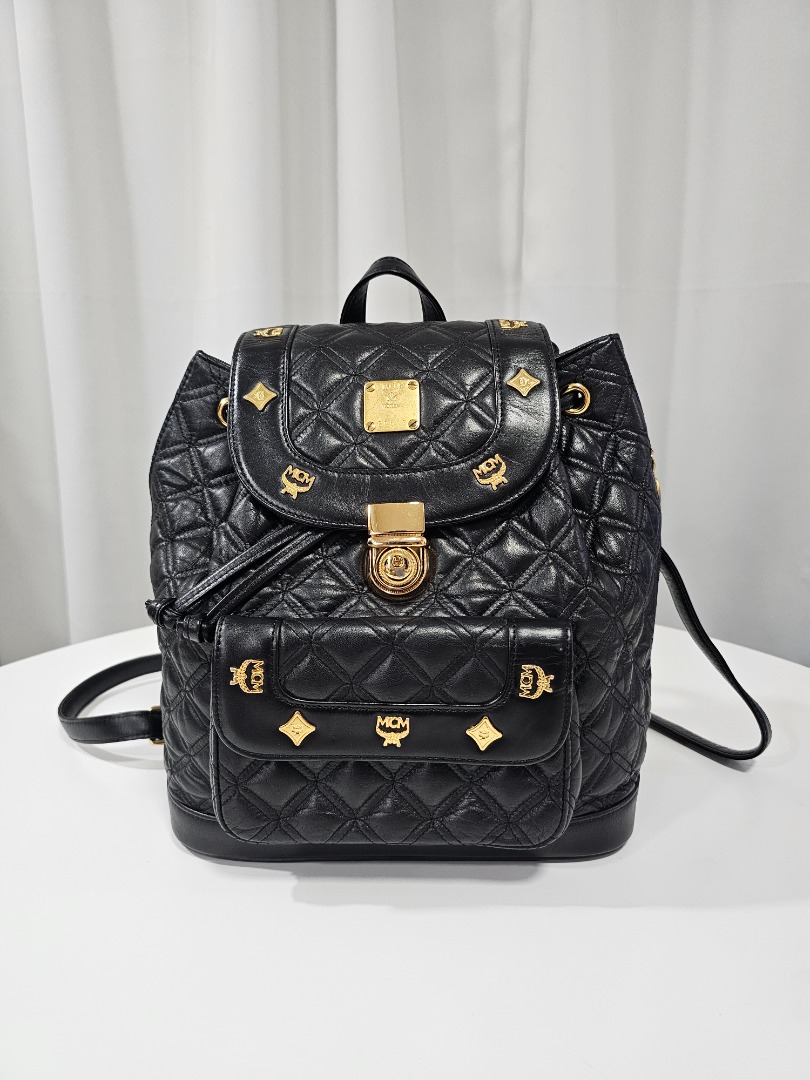MCM Quilt Black Leather Backpack, Luxury, Bags & Wallets on Carousell