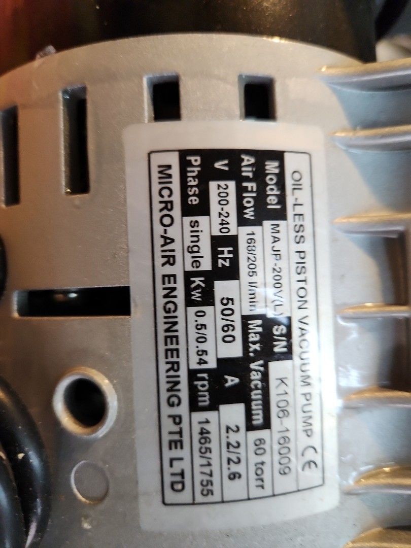MICRO-AIR ENGINEERING OIL-LESS OIL FREE VACUUM PUMP MAJP-200V, TV ...