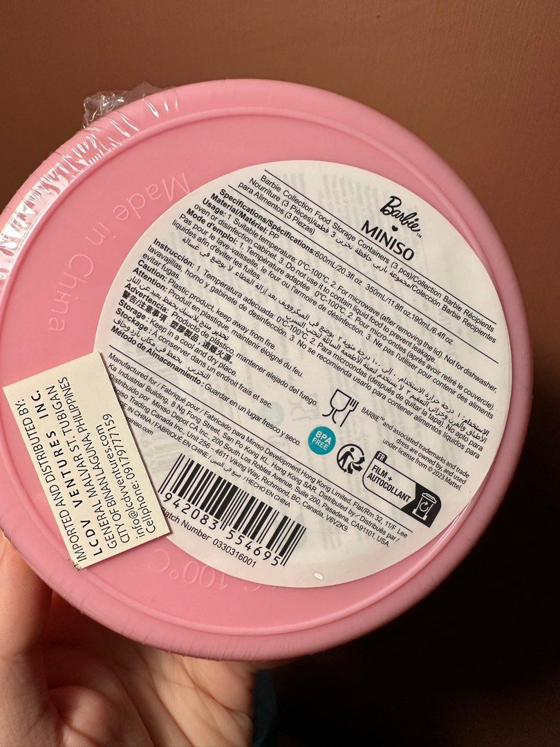 Miniso Barbie Food Storage Container Lunch Box, Furniture & Home Living ...