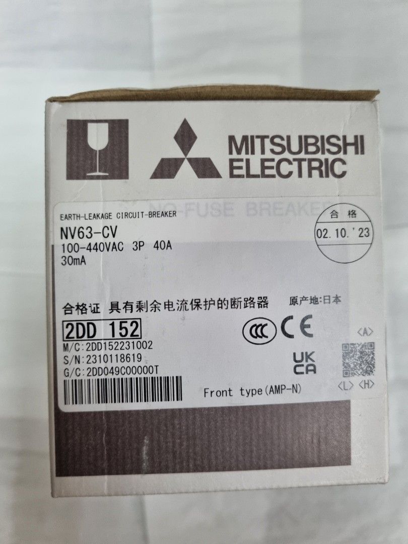 Mitsubishi Earth-Leakage Circuit Breaker, NV63-CV, 3 Pole, 40A, TV ...