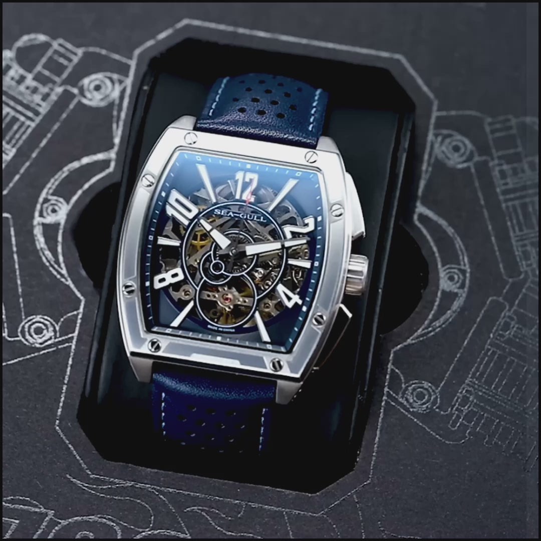 New！Seagull Watch Men's Fashion Blue Dial Design Full Hollow Automatic ...