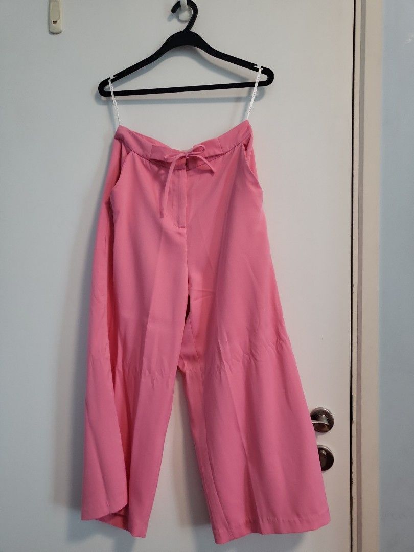 Pink Culottes pink flare ankle pants CNY, Women's Fashion, Bottoms ...