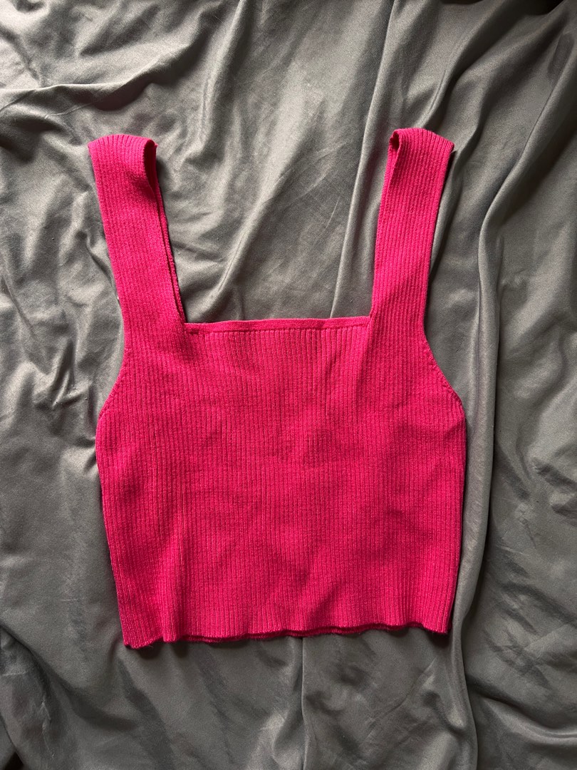 Pink ribbed tank top, Women's Fashion, Tops, Sleeveless on Carousell