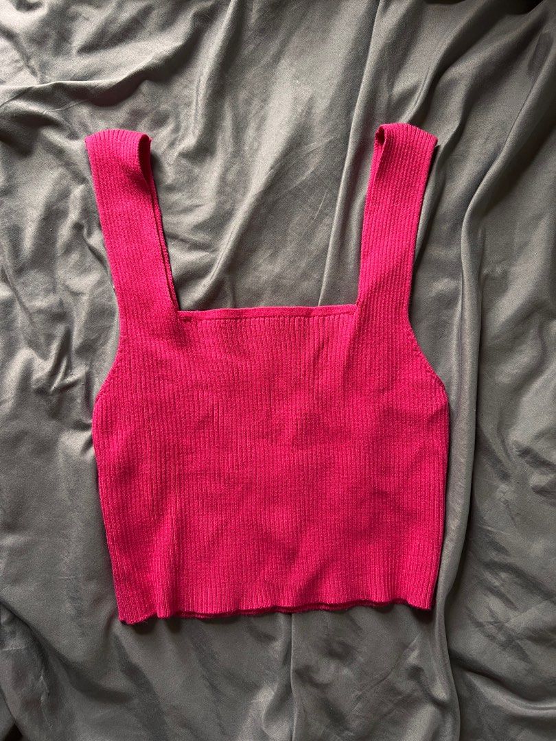 Pink ribbed tank top, Women's Fashion, Tops, Sleeveless on Carousell