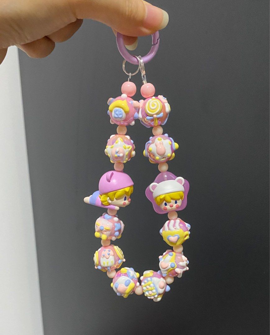 Popmart popbean hand painted beads handmade DIY phone charm / bag charm ...