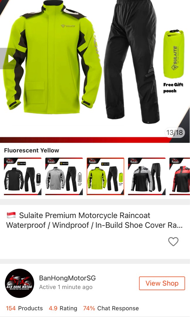 Raincoat Sulaite, Motorcycles, Motorcycle Apparel on Carousell