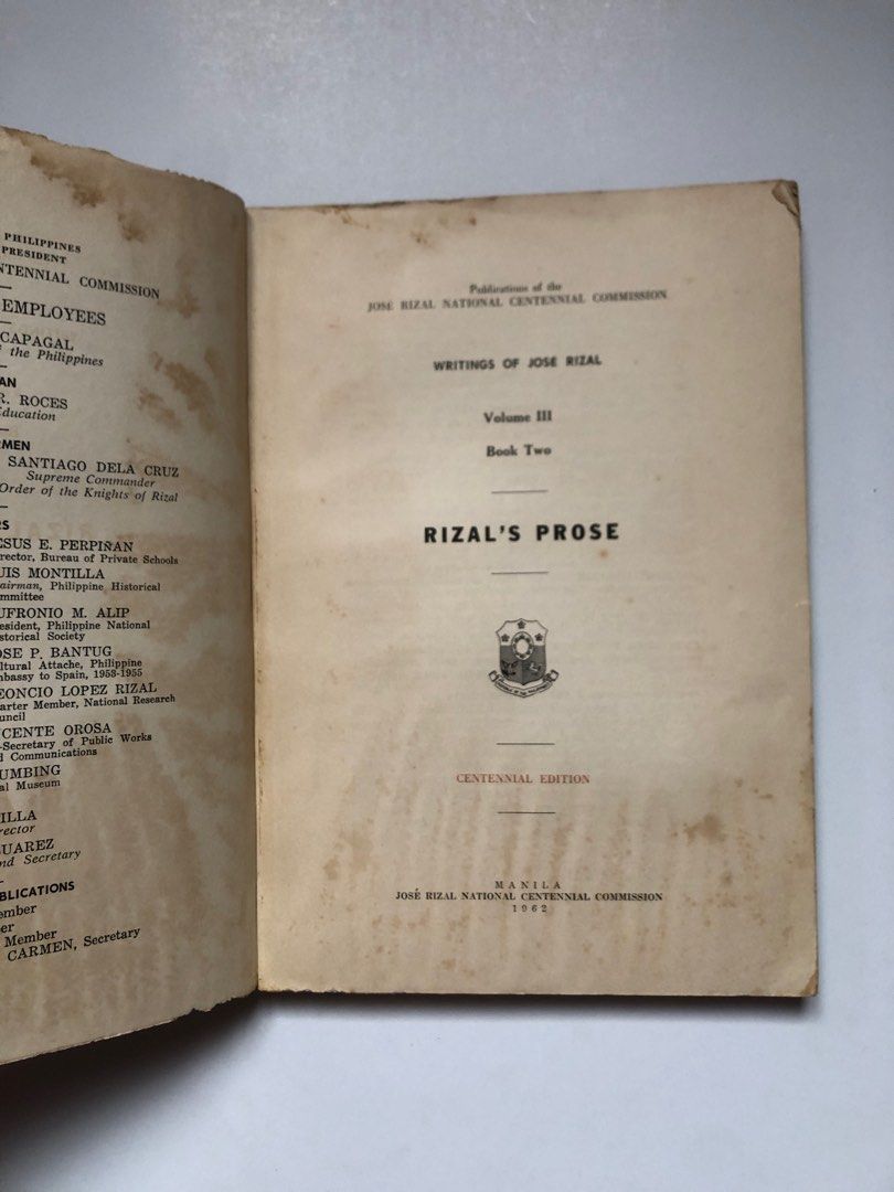 Rizal's Prose. Writings of Jose Rizal, Volume II. Centennial Edition ...