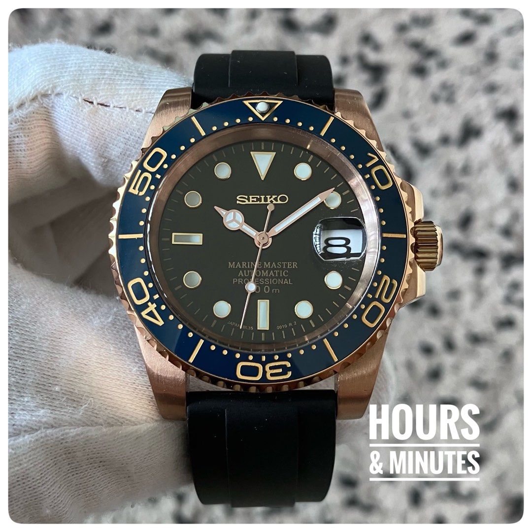 Rose Gold Marine Master automatic watch - Seiko mod submariner, Men's ...