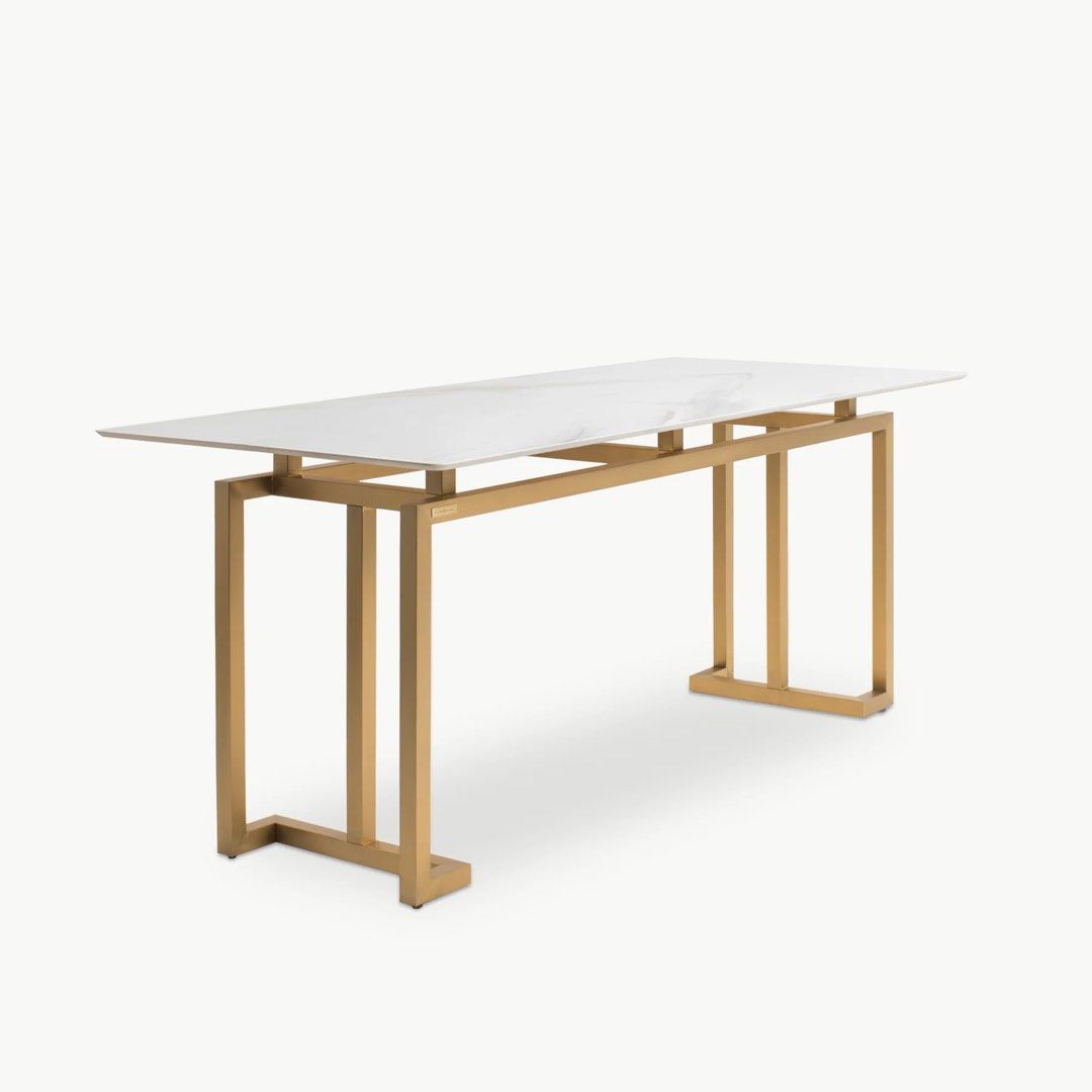 Scene Shang MING Marble Dining Table | White Carrara Marble, Brass Base ...