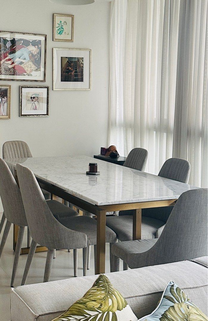 Scene Shang MING Marble Dining Table | White Carrara Marble, Brass Base ...
