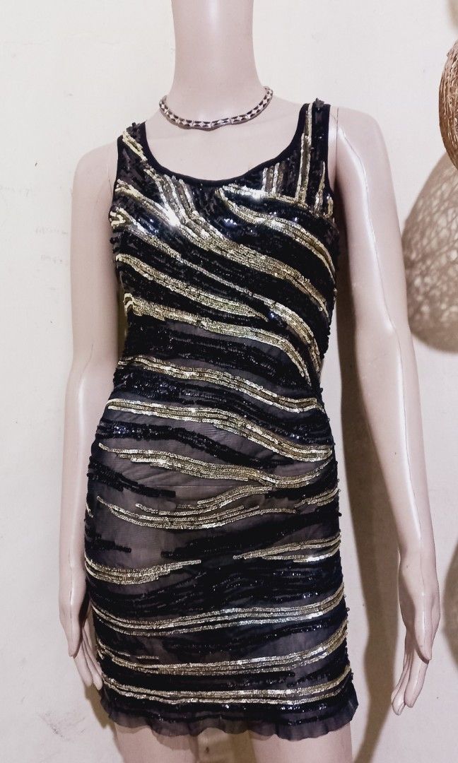 See trough sequins dress, Women's Fashion, Dresses & Sets, Evening ...