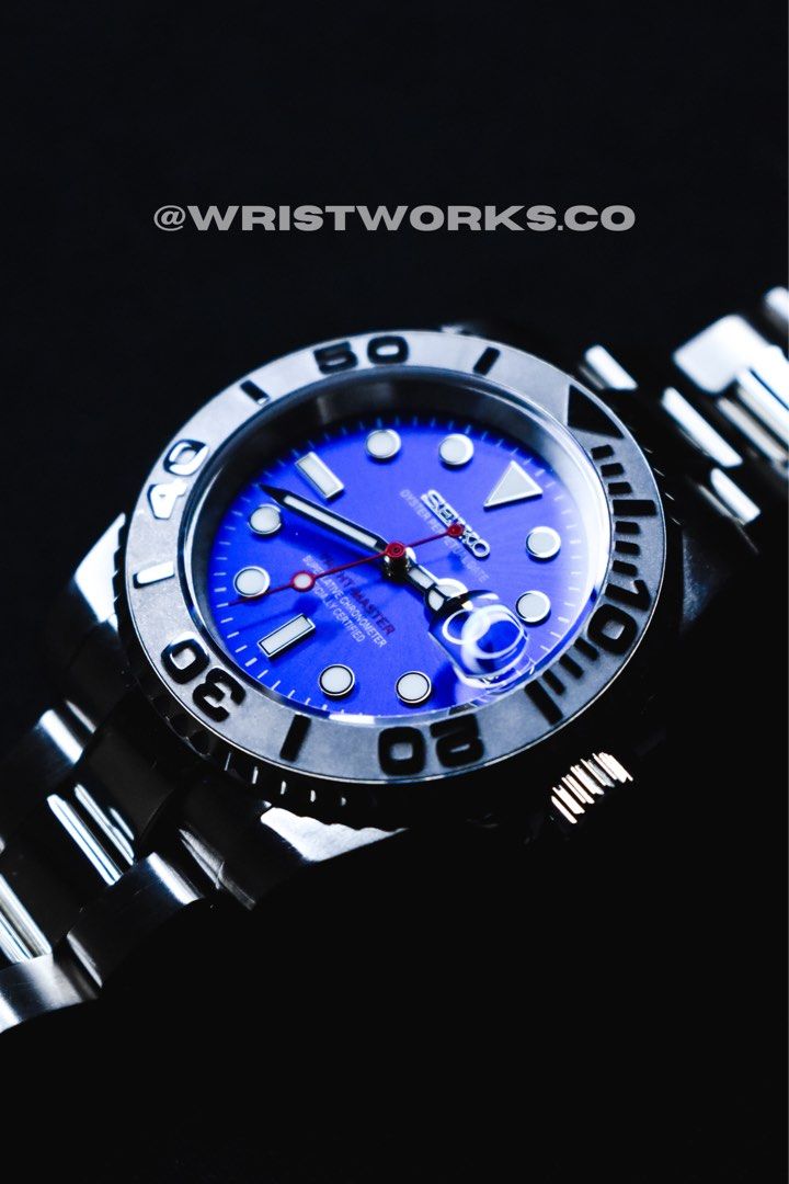 SEIKO MOD SILVER YACHT MASTER PLATINUM BLUE 40MM, Men's Fashion ...