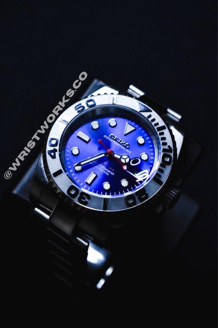 SEIKO MOD SILVER YACHT MASTER PLATINUM BLUE 40MM, Men's Fashion ...