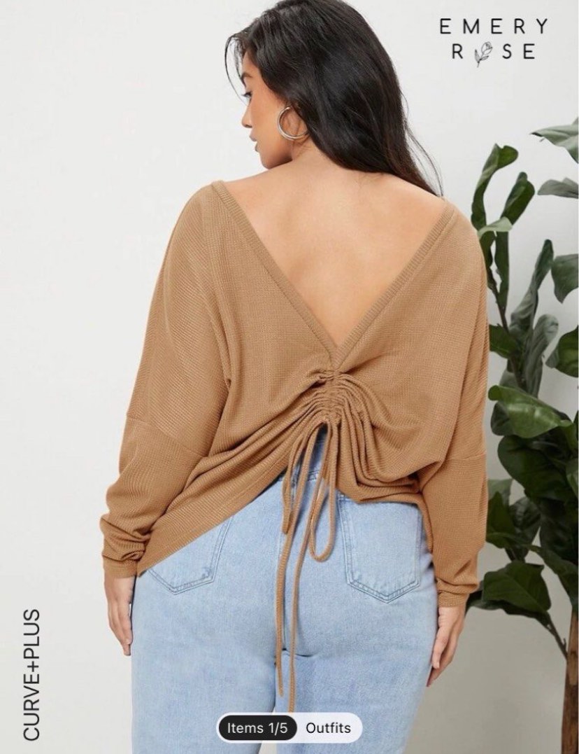 Shein Curve (Emery Rose) Plus XL Drawstring Backdrop Top, Women's Fashion, Tops, Longsleeves on ...