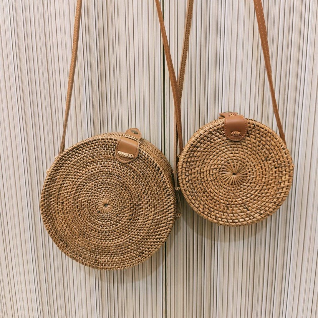 Tas rotan couple/tas bambu bukat/tas pantai bulat/tas rotan pantai ...