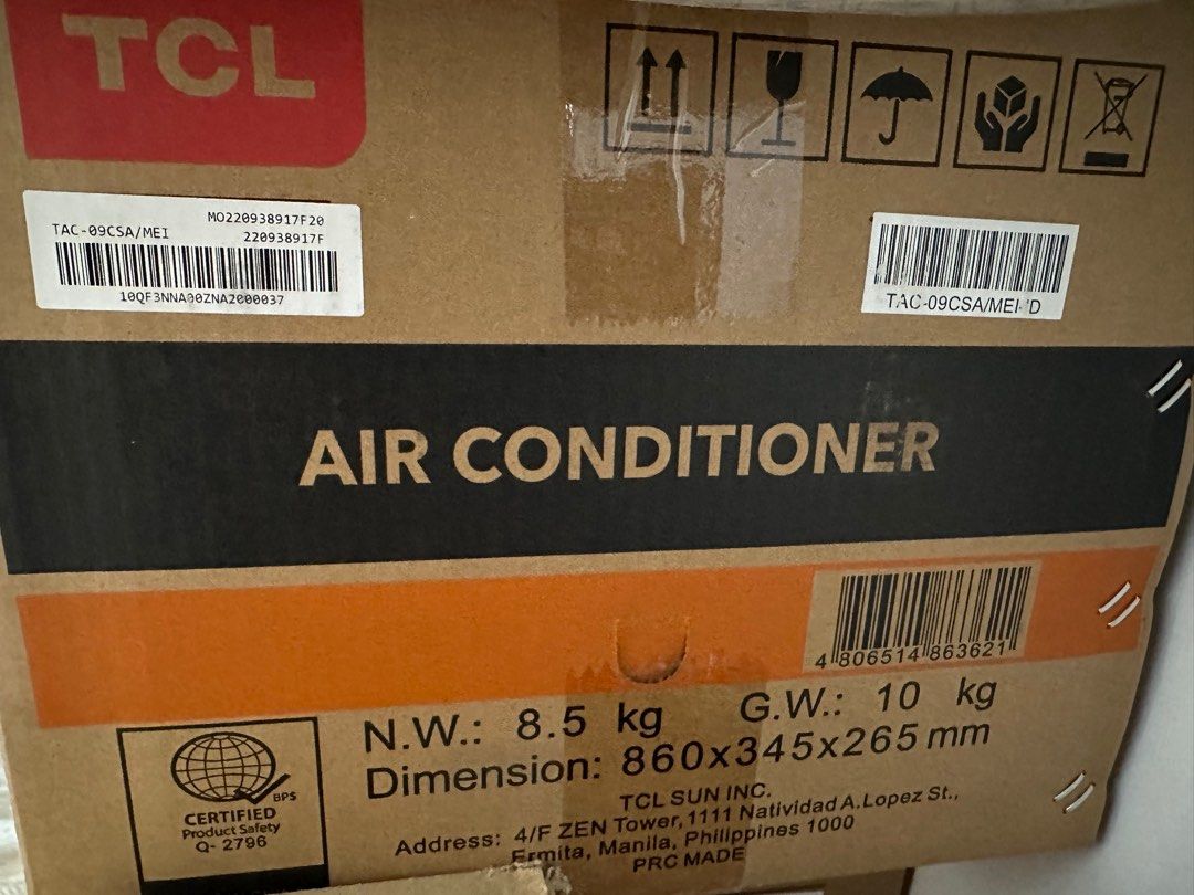 TCL aircon split type 1 hp inverter, TV & Home Appliances, Air ...