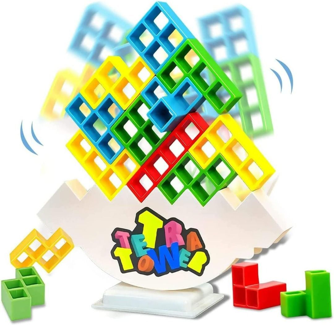 Tetra Tower Stacking Blocking Game 48 PCS Fun Balance Interactive Card ...