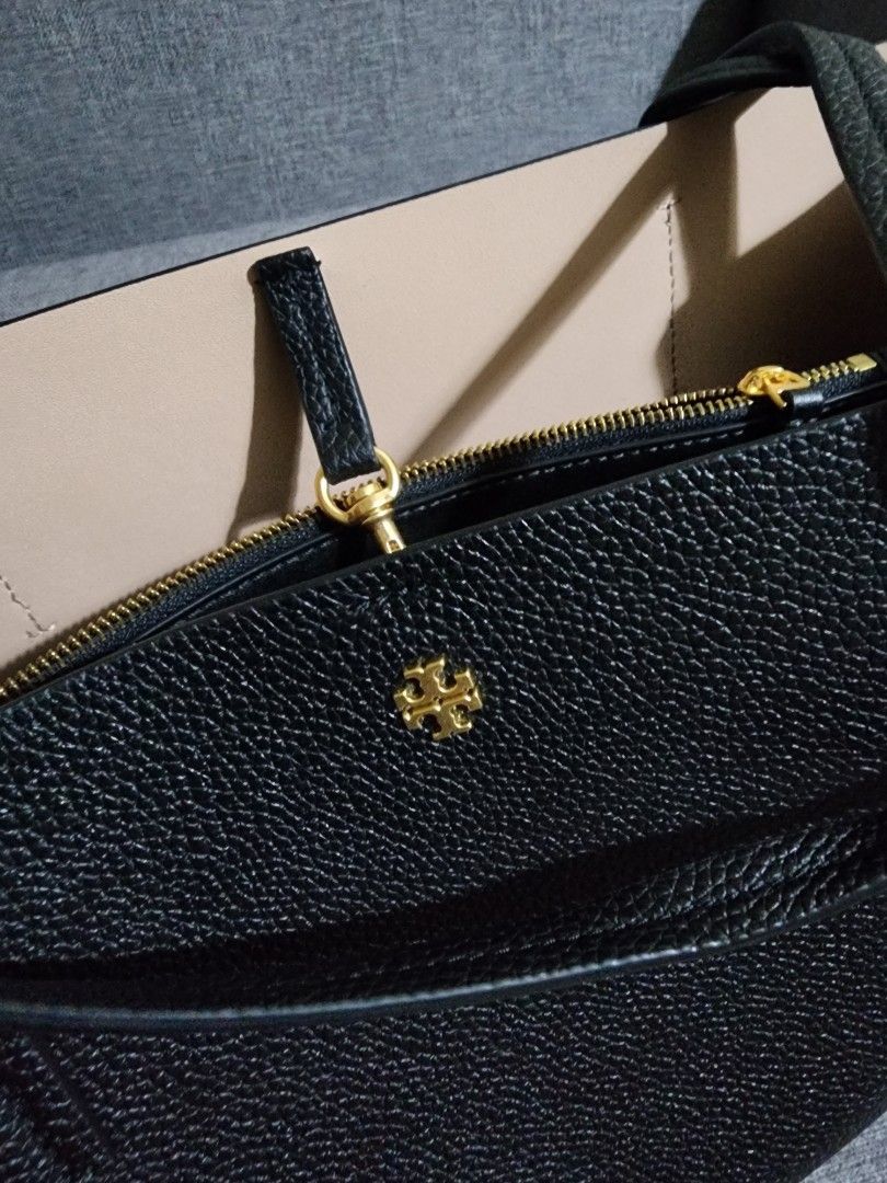 Tory Burch Blake Center Zip Tote Bag (Black / Devon Sand), Women's ...