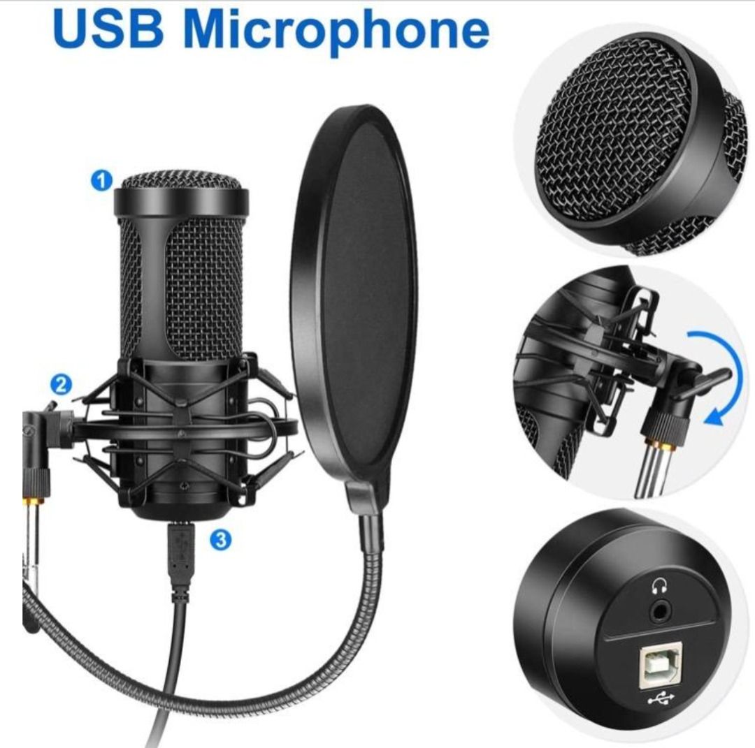 USB Condenser Microphone, Aokeo-60 USB set with AK-35 Professional PC ...