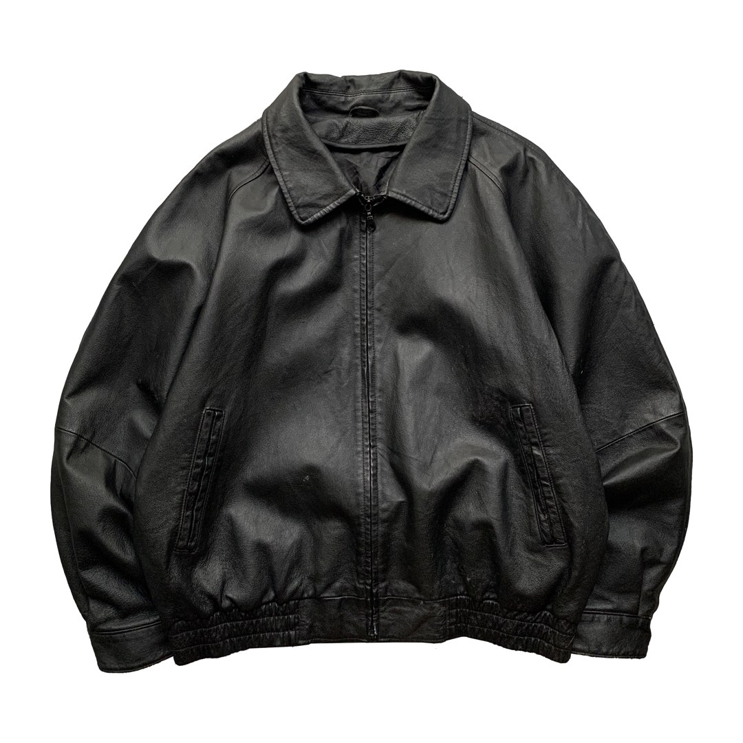Vintage 90s Black Leather Bomber Jacket YBS Zipper, Men's Fashion, Coats, Jackets and Outerwear ...