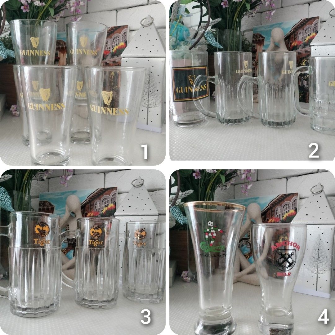 Vintage Beer Glasses Guinness/Tiger/Carlsberg/Anchor, TV & Home ...