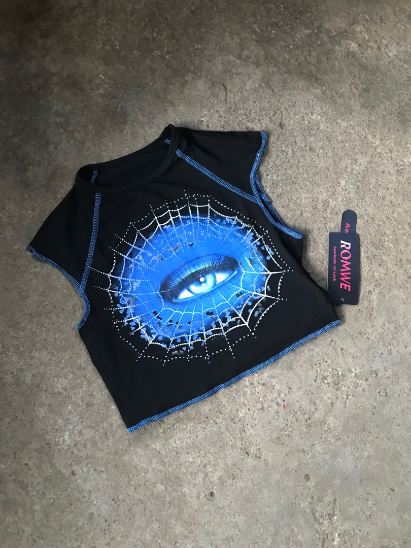 y2k cyberpunk evil eye top, Women's Fashion, Tops, Sleeveless on Carousell