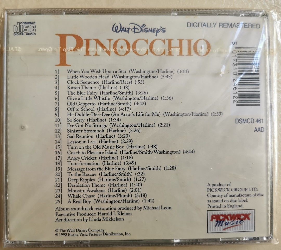Disney Soundtrack: Pinocchio RARE, Hobbies & Toys, Music & Media, CDs ...