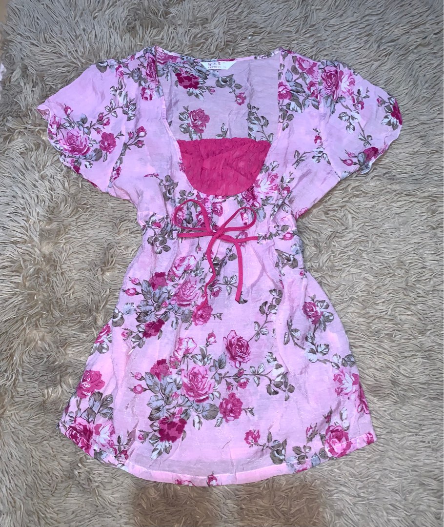 Pink floral with rose tube top y2k, coquette, dollete, lolita, Women's ...