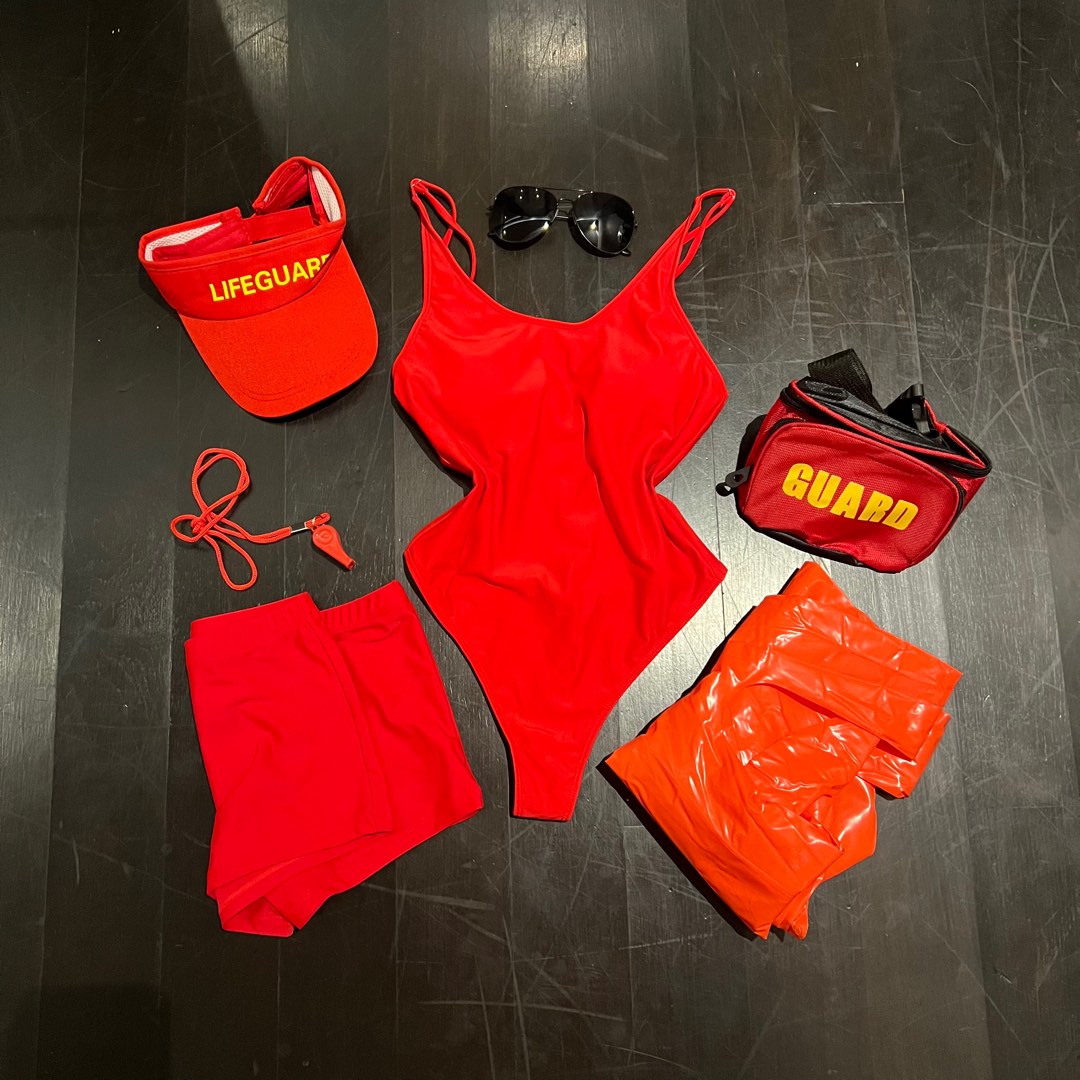 Red swimsuit lifeguard Halloween costume cosplay (free accessories and ...