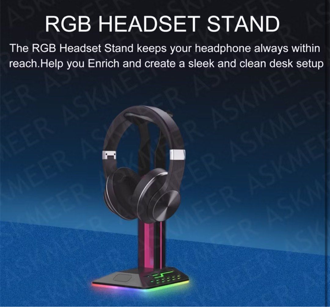 RGB Gaming Headphone Stand LED Light Computer Desktop Display Holder ...