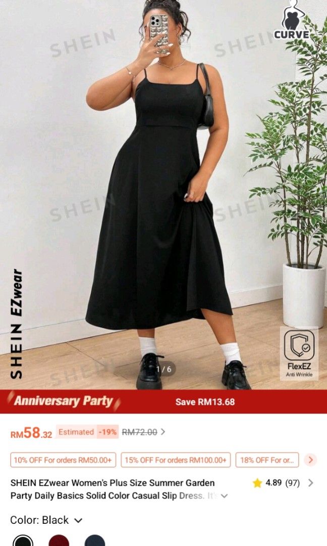 SHEIN CURVE DRESS HITAM PLUS SIZE, Women's Fashion, Dresses & Sets, Dresses on Carousell