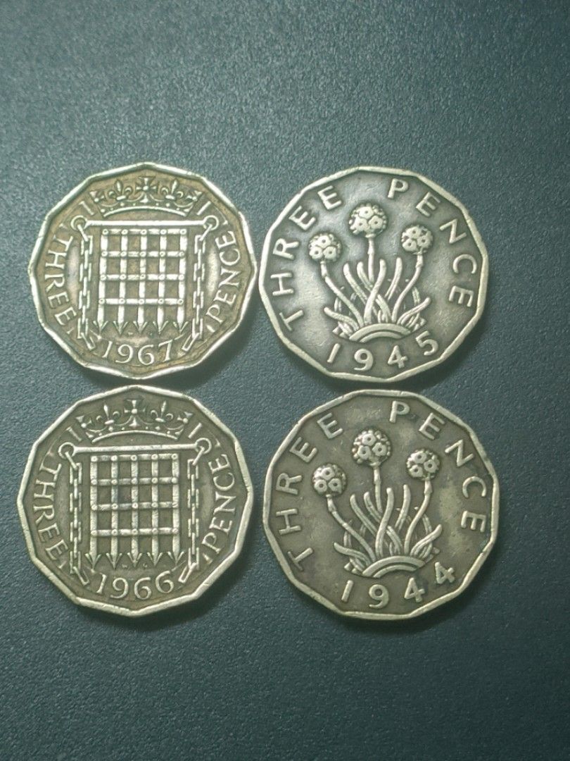 UK King & Queen 3 Pence 1944-1967 (4 Coins), Hobbies & Toys ...