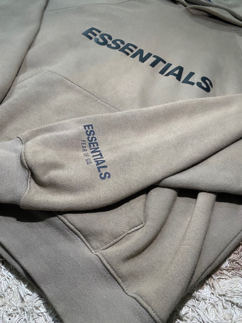 WTS Fear Of God Essentials Hoodie Brown Oversized, Men's Fashion, Tops ...