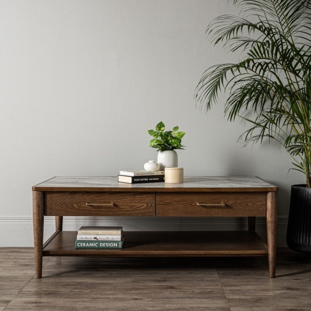 1.2M Coffee Table (Solid Oak + Marble Melamine) - Free delivery ...
