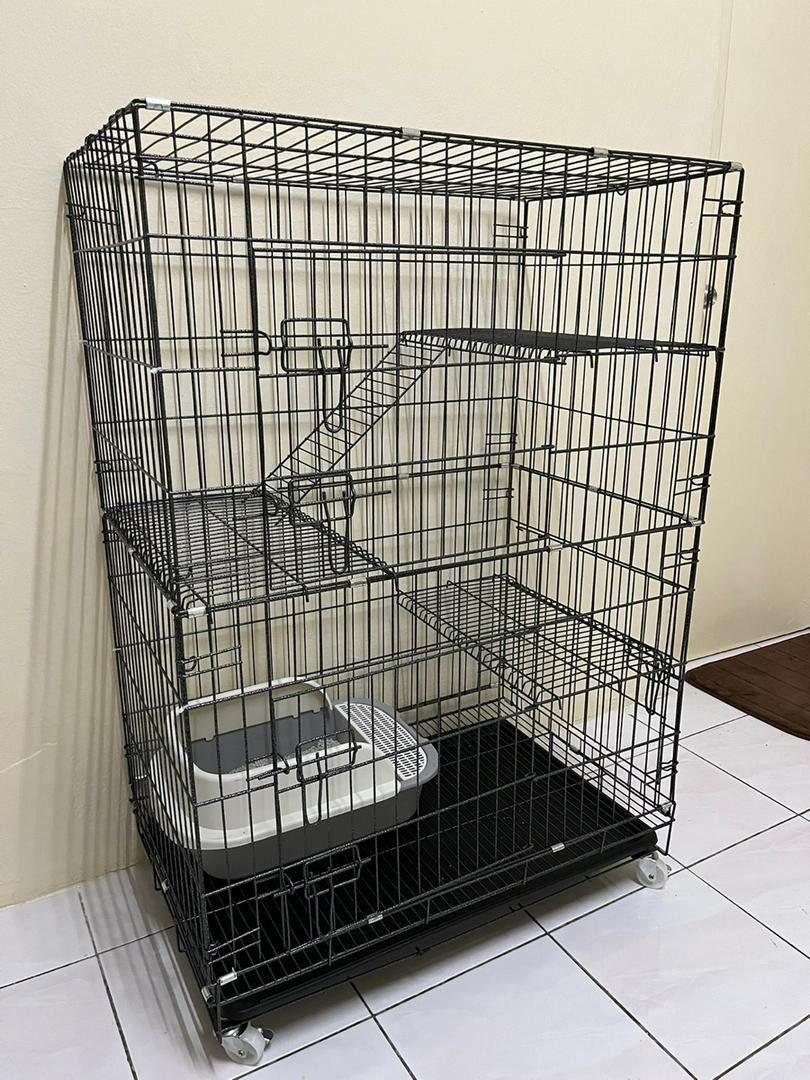 Readystock XXL Cat Cage 3tiers 3 layer cat cage, wrought iron Foldable ...