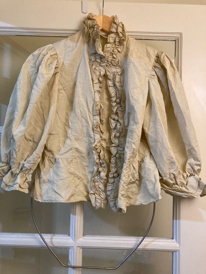 CLN Celine Beige blazer with ruffles victorian style, Women's Fashion ...