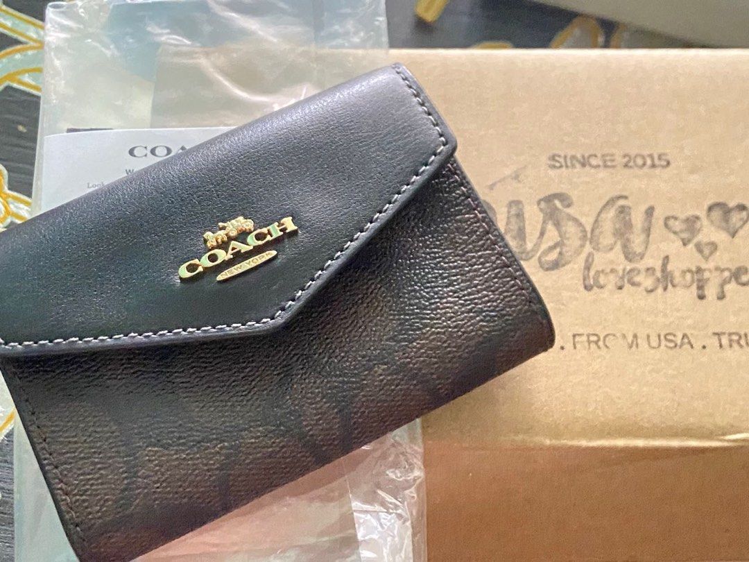 Coach Flap Card Case in Signature Canvas in Brown Black, Women's ...