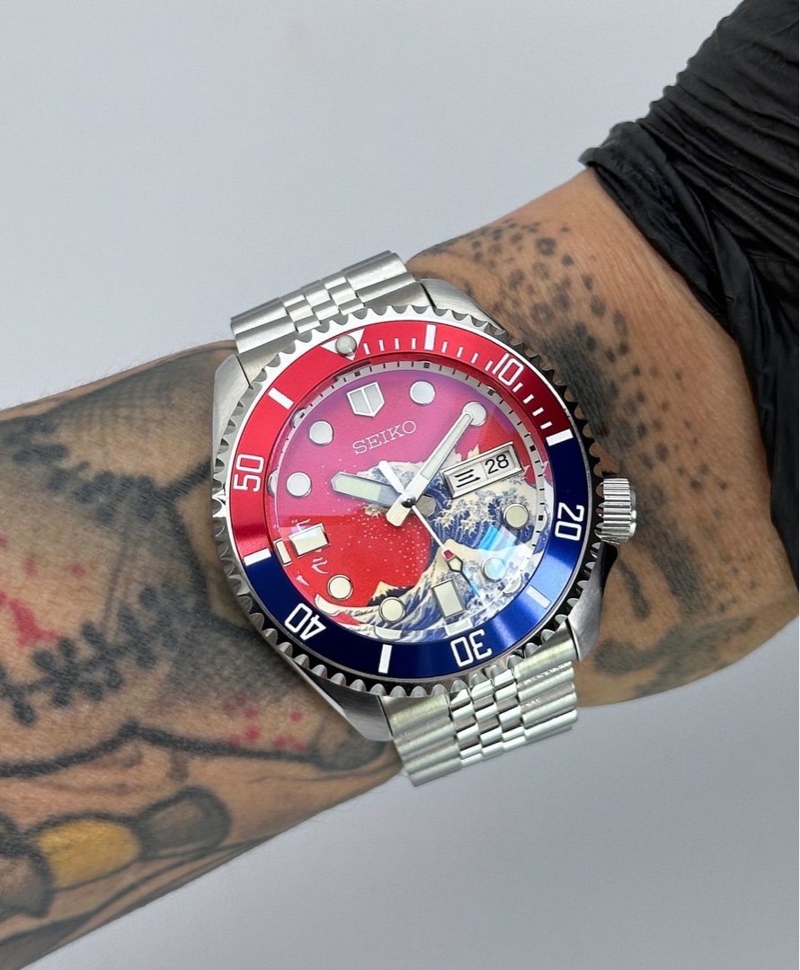 Custom Seiko Mod 42mm Pepsi Godzilla SKX Automatic Watch, Men's Fashion ...