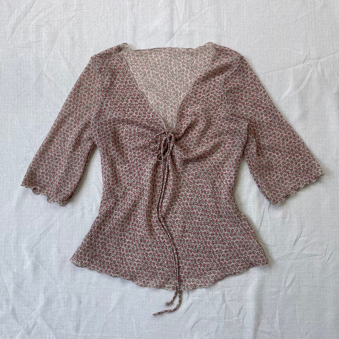 Floral Rust Pink Sheer Top, Women's Fashion, Tops, Blouses on Carousell