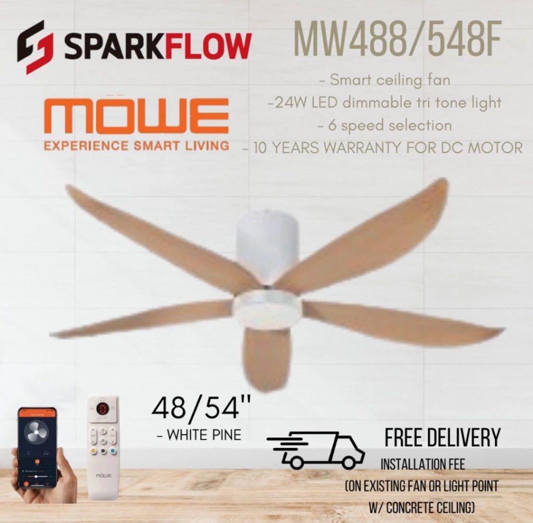 Free installation Wifi Smart dimmable MOWE Hugger ceiling fan ...
