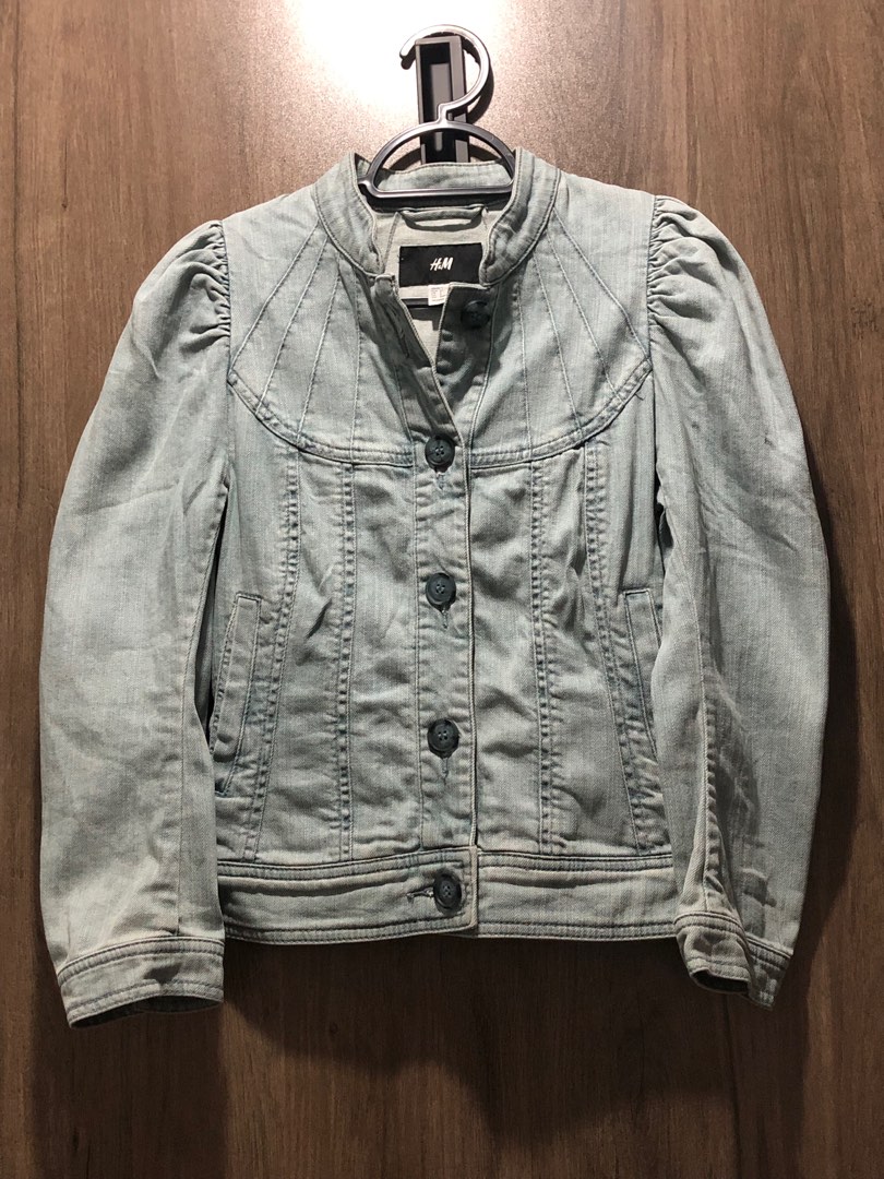 H&M Puff shoulder Denim Jacket, Women's Fashion, Coats, Jackets and ...