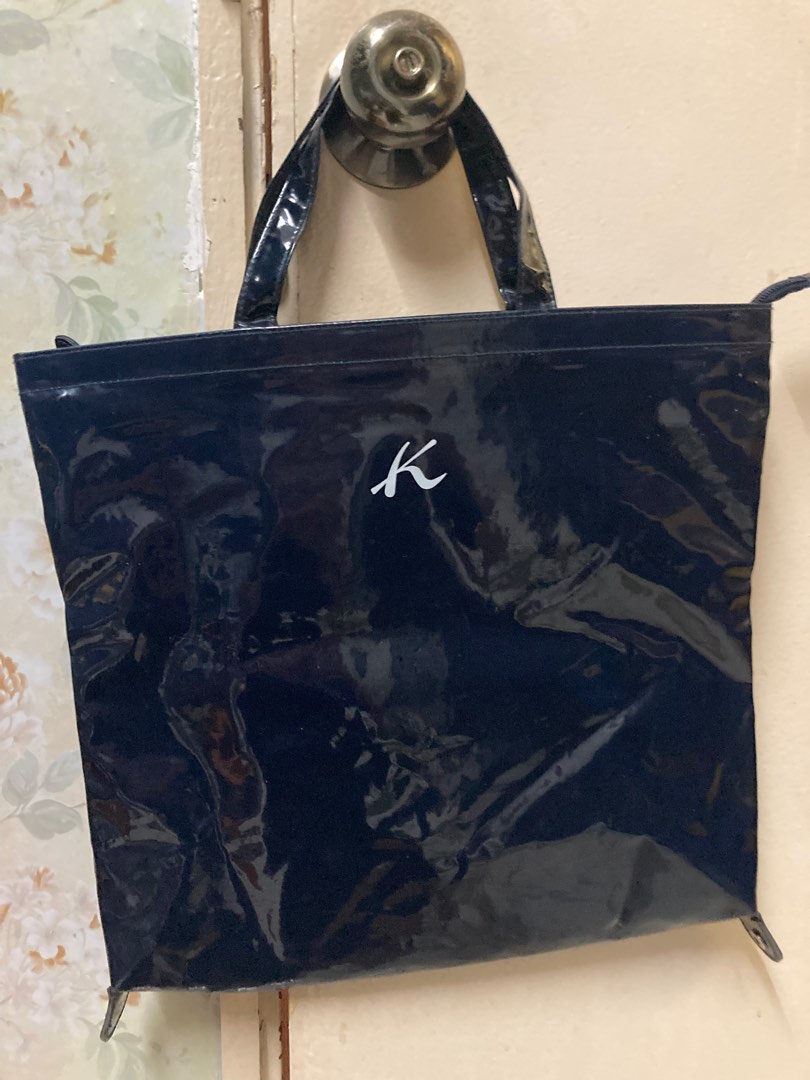 KITAMURA k logo vinyl coated tote bag navy plain / handy bag, Women's ...