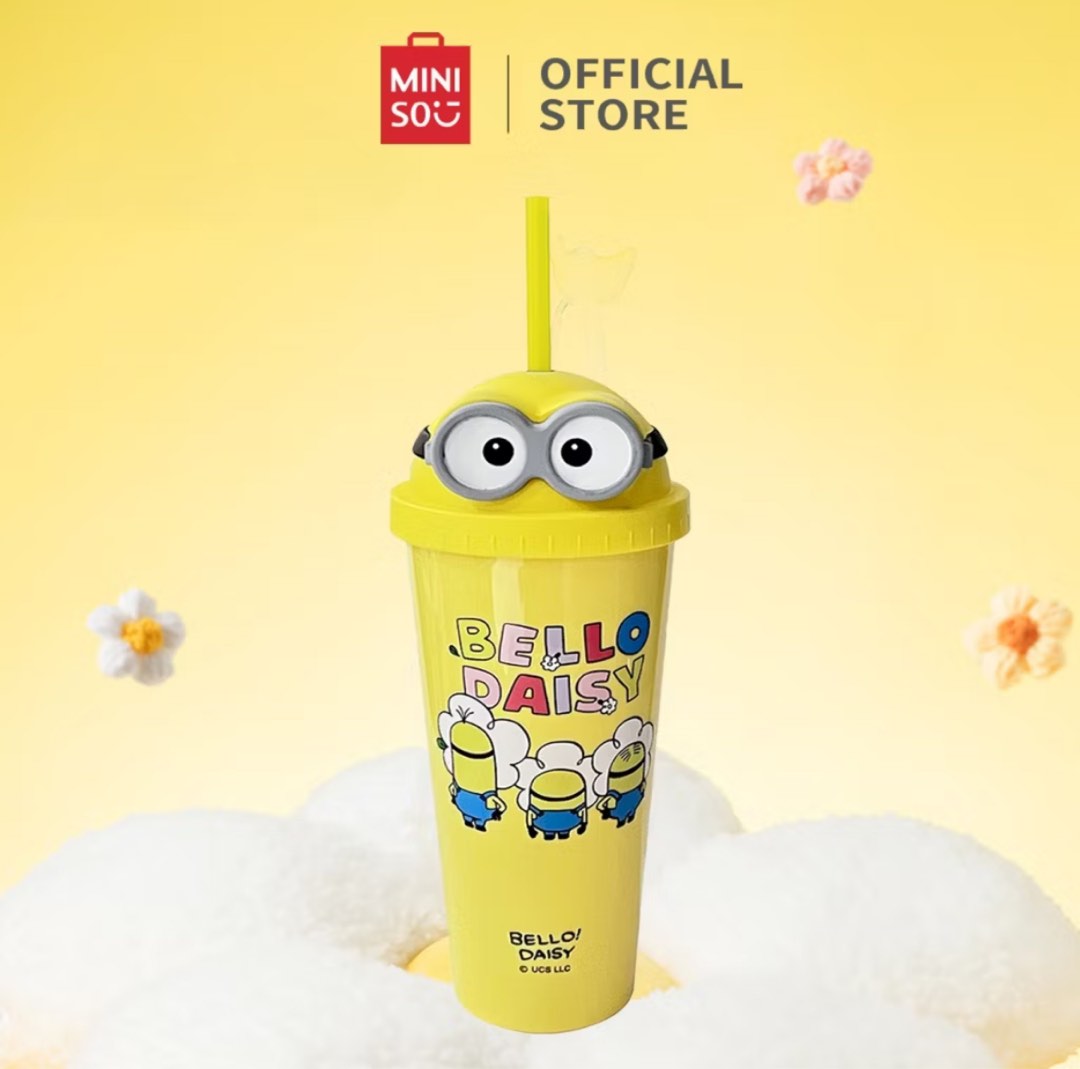 MINISO X DAISY MINIONS COLLECTION BOTOL PLASTIK DENGAN SEDOTAN GELAS ...