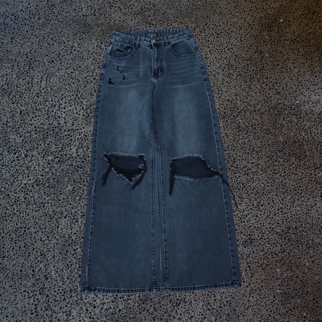 Ripped Distressed Heavy Denim Baggy Acid Washed Jeans, Men's Fashion ...