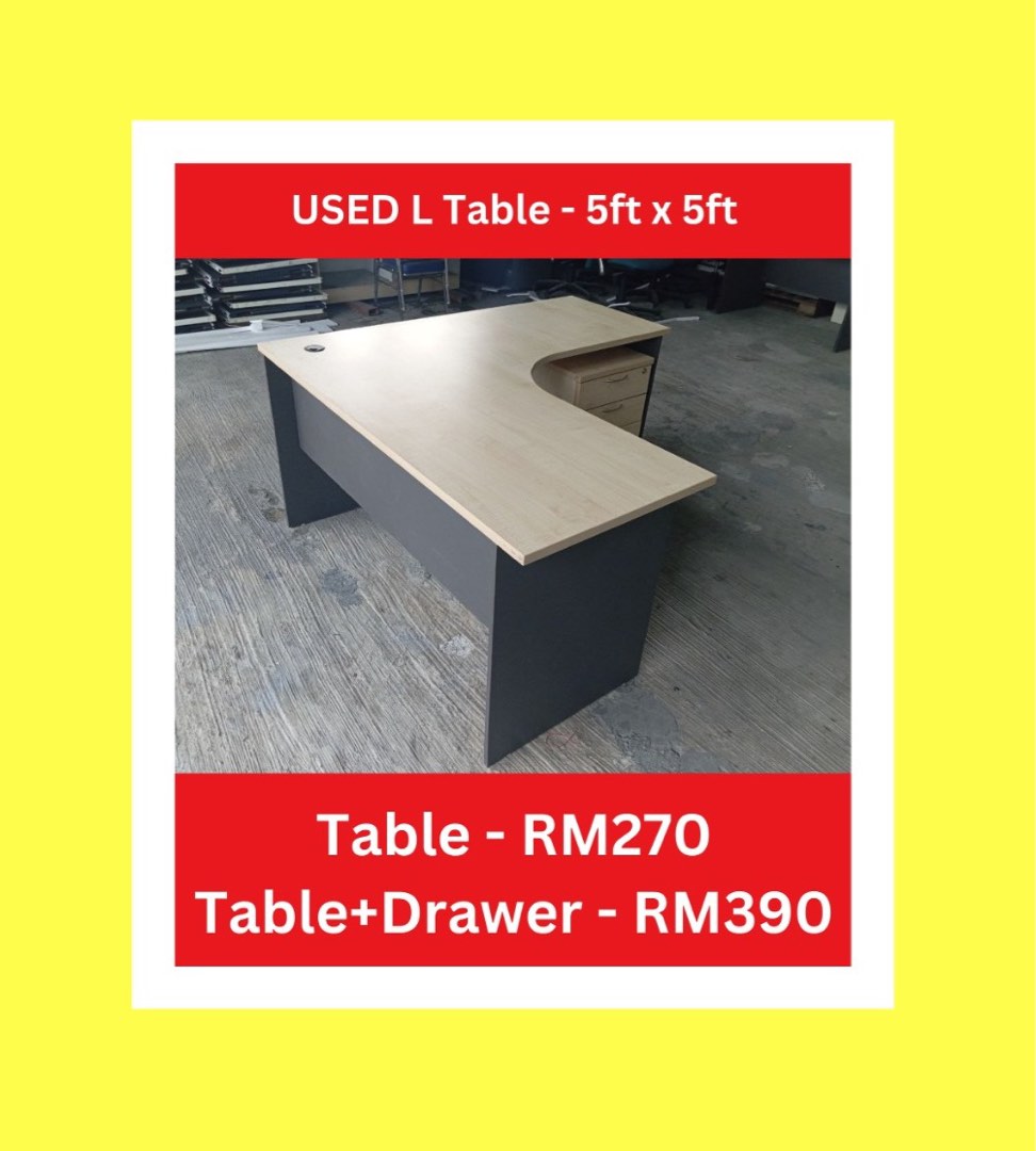 Used L Table - 5ft x 5ft, Furniture & Home Living, Furniture, Tables ...