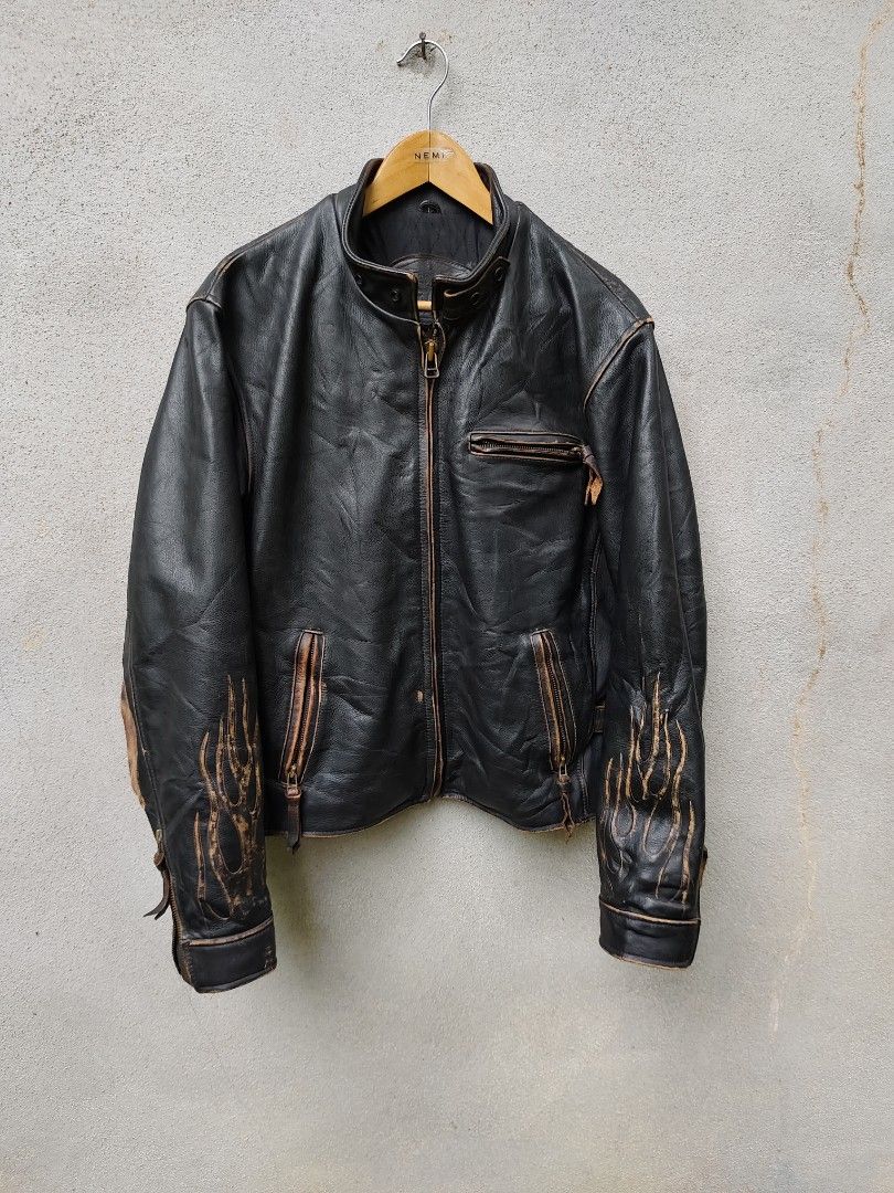 Vintage wind armor cafe racer leather jacket, Women's Fashion, Coats ...